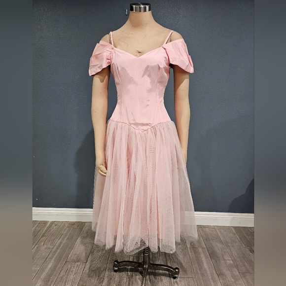 Unbranded | Dresses | Vintage Pink Moire Taffeta Off Shoulder Princess ...